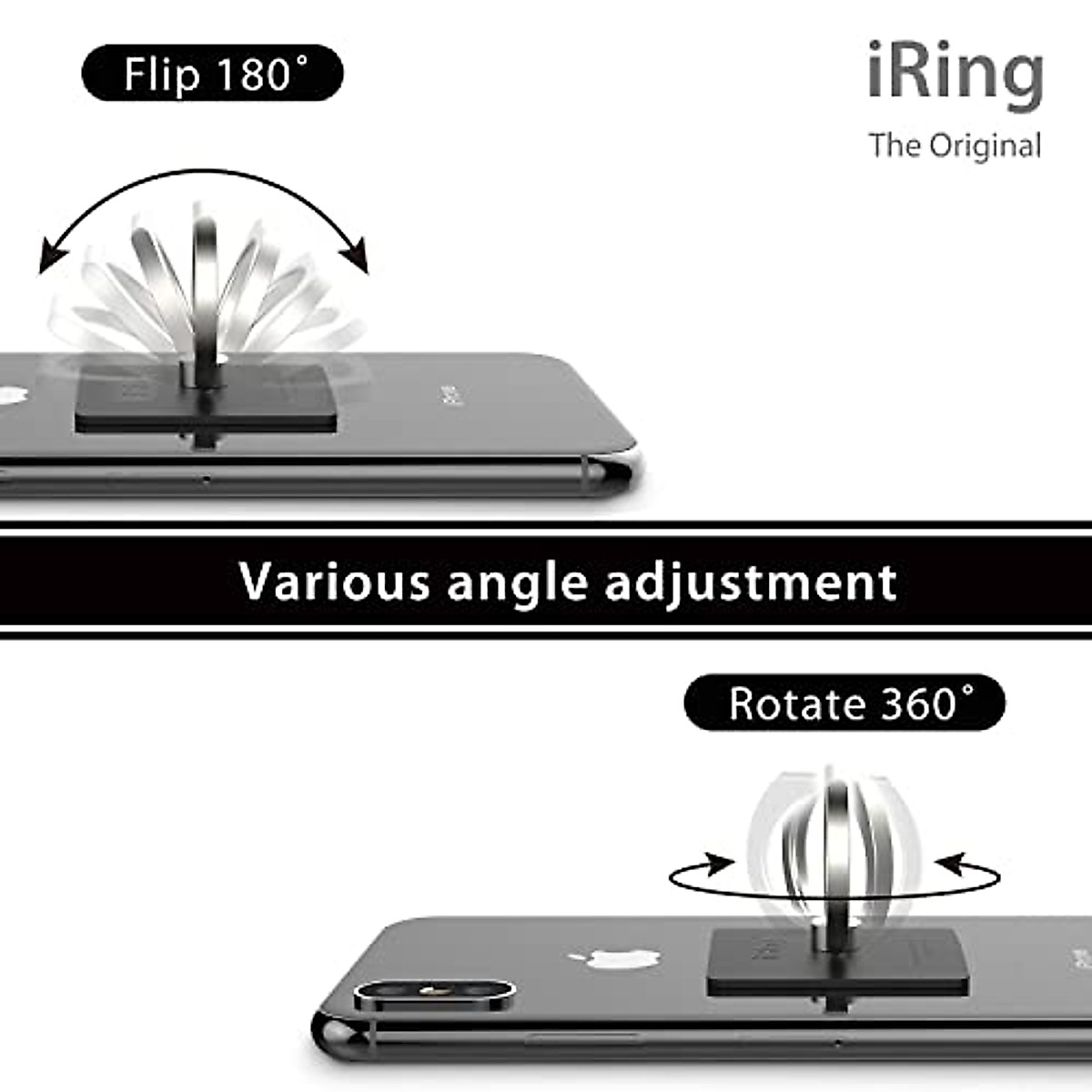 iRing Original, Made in Korea, Phone Ring Holder, Cell Phone Grip Stand, Compatible with iPhone, Galaxy, and Other Smartphones (Black)