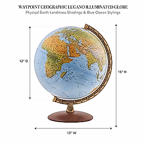 Waypoint Geographic Lugano Globe, 12" Illuminated Blue Ocean-Style Globe, Up-to-Date Globe, Reference Globe, Decorative World Globe For Home and Office Decor