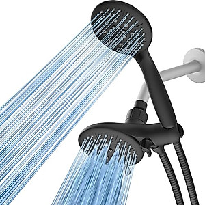 Cobbe 48-Setting High Pressure 3-Way Shower Head Combo, Hand Held Shower & Rain Shower Separately or Together, 4.7" Dual 2 in 1 Showerhead with Stainless Steel Hose - Matte Black