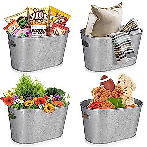 BARsics 5-Quart Galvanized Metal Tin Tub for Beverages, Beer Bottles, Planters and Décor - Lightweight and Durable - 12x8x6.5 inches (Pack of 2)