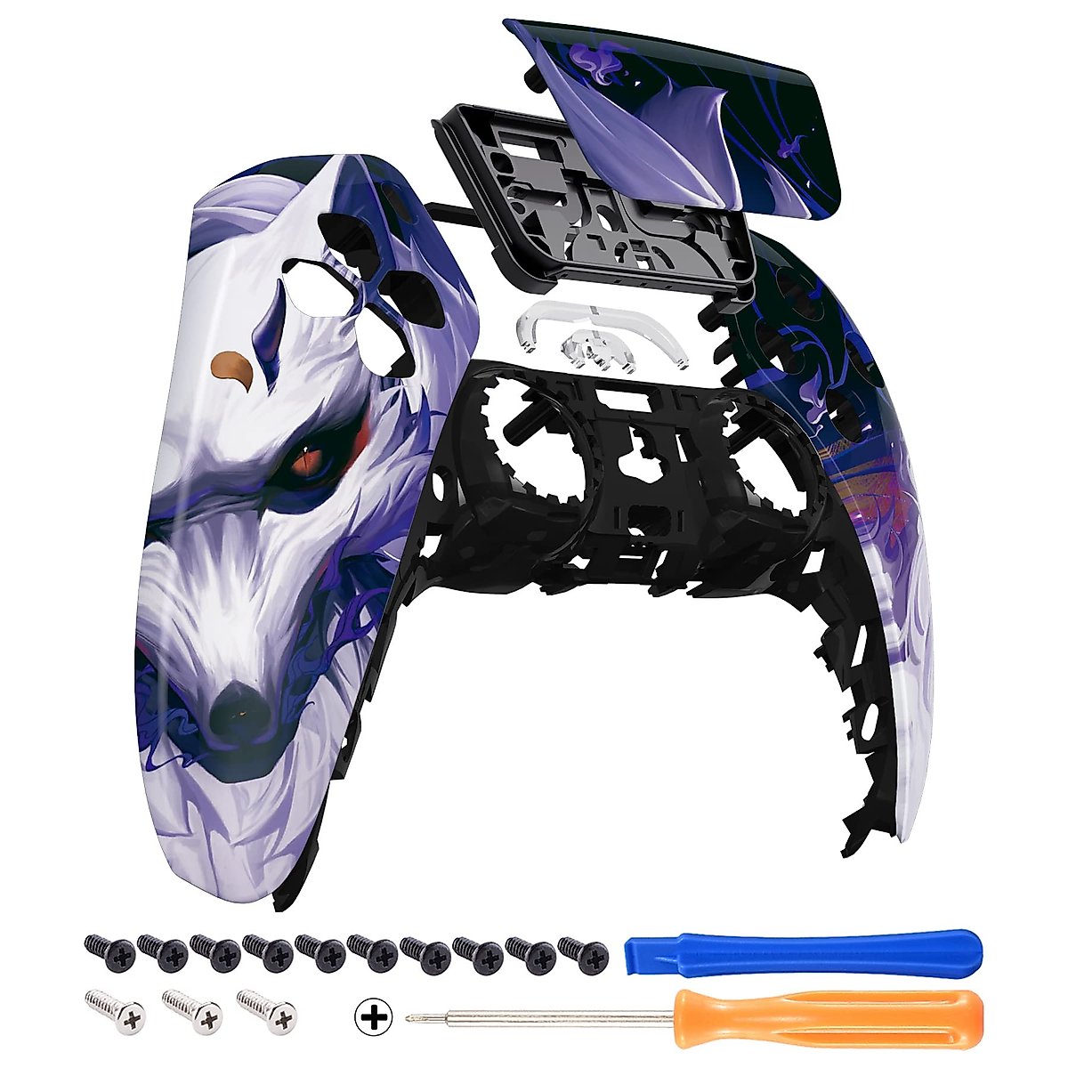eXtremeRate Nine-tailed Fox Touchpad Front Top Shell Compatible with ps5 Controller BDM-010 020 030 040 050, DIY Replacement Shell Custom Touch Pad Cover Compatible with ps5 Controller