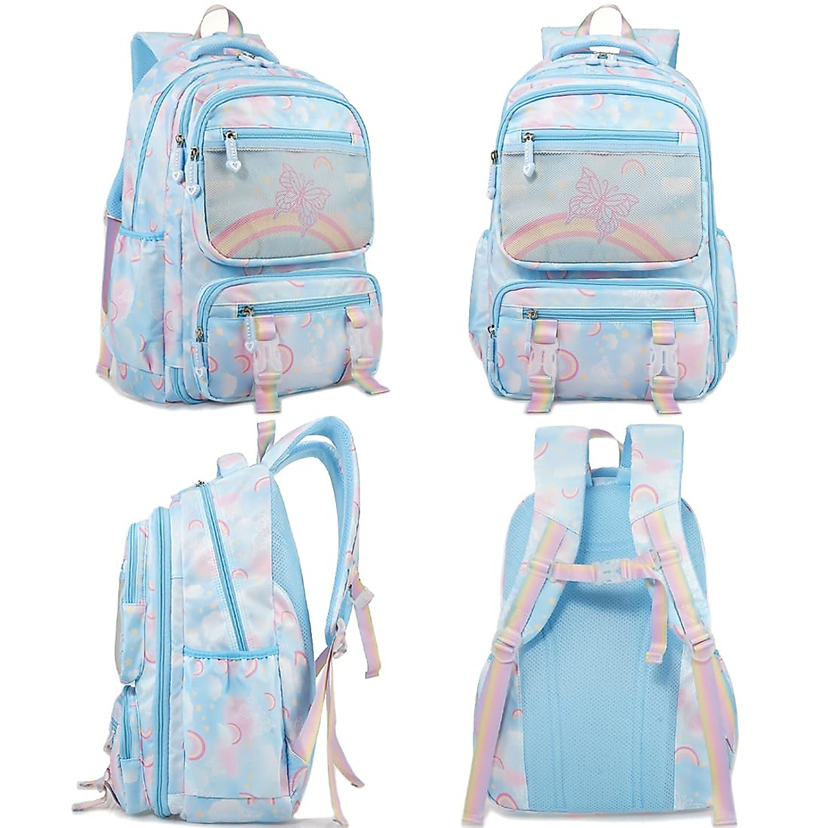 School Backpack for Girls, Lightweight Waterproof Cute Rainbow School Bookbag for Teen Kids Students Elementary (Rainbow Pink)