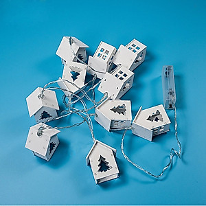 10 pcs LED Super Bright Wooden House Star Lights Outdoor String Light for Garden,Home,Landscape,Party,Holiday Christmas Tree Decorations - Warm White (Battery Operated)