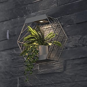 Grand patio Outdoor Leiden LED Solar Hexagon Wall Sconce Planter, with Dusk to Dawn Sensor Decor Wall Lighting for Garage Doorway Patio Yard, Cement Grey (L-Linear)