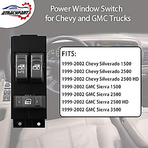 Driver Side Master Power Window Switch Gray | for 1999 2000 2001 2002 Chevy Silverado GMC Sierra 1500, 2500, 2500 HD, 3500 2-Doors Pickup Truck | Replace # 15047637