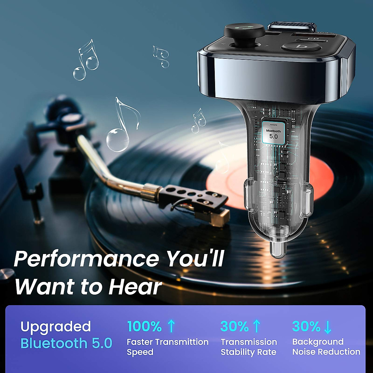 AINOPE 100W USB C to USB C Cable & Bluetooth FM Transmitter for Car Adapter