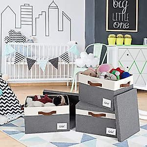 PFFVRP Storage Bins with Lids, Foldable Fabric Storage Boxes with Lids, Storage Baskets for Shelves with 3 Handles and Labels, Storage Basket with Lid for Home Bedroom Closet Office