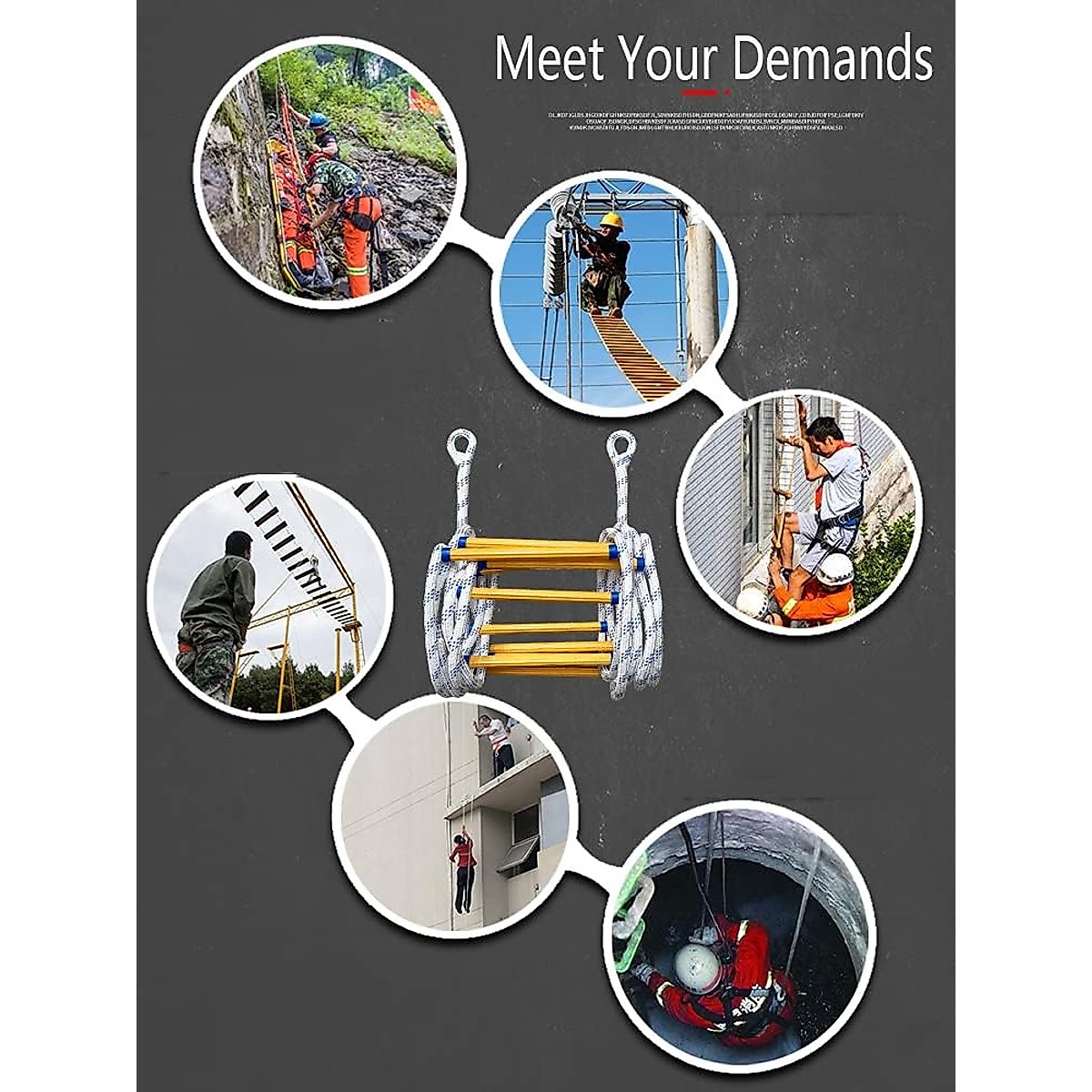 SUTON Emergency Fire Escape Ladder Flame Resistant Safety Rope Ladder with Hooks Fast to Deploy & Easy to Use Compact & Easy to Store Withstand Weight up to 2000 pounds (13ft)