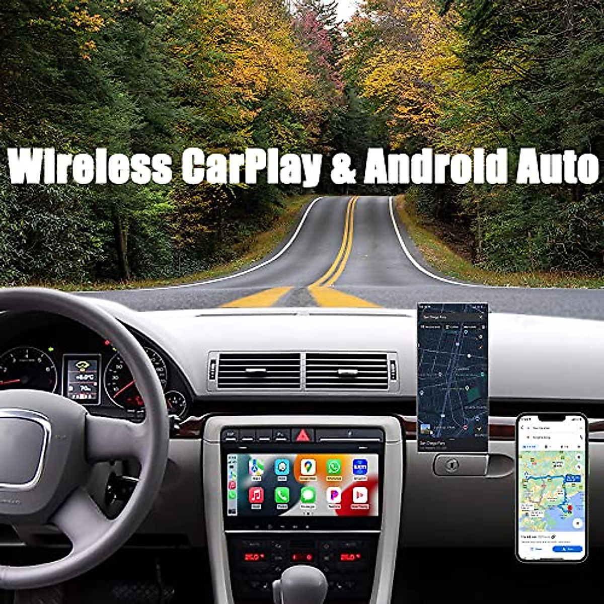 AUXOAUDIOTEK Android 12 Car Stereo CarPlay GPS for Audi A4 S4 Audi B6B7 RS4 B7 Seat Exeo,Android Auto Navigation Car Radio 8.8" IPS Touch Screen,Octa Core 4G+128G,DSP/BT/WiFi/Fastboot/SWC/MAP