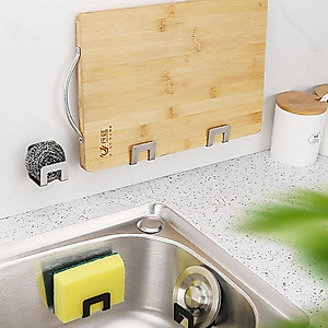 Sponge Wipe Two-Sided Cleaning Sponge Thickened Sponge Scouring Pad Stainless Steel Sponges Holder Self Adhesive Sponges Organizer Drain Racks