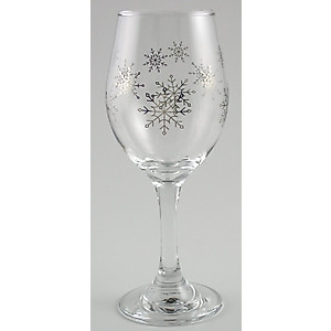 BANBERRY DESIGNS Snowflake Wine Glasses - Standard Two Piece Set of Wine Glasses - Silver Snowflake Design - 7.75" H 12 oz Capacity