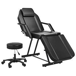 LOUVIXA Tattoo Chair, Adjustable Facial Chair 73 Inch Salon Bed with Hydraulic Stool for Professional Massage Beauty Spa (Black)