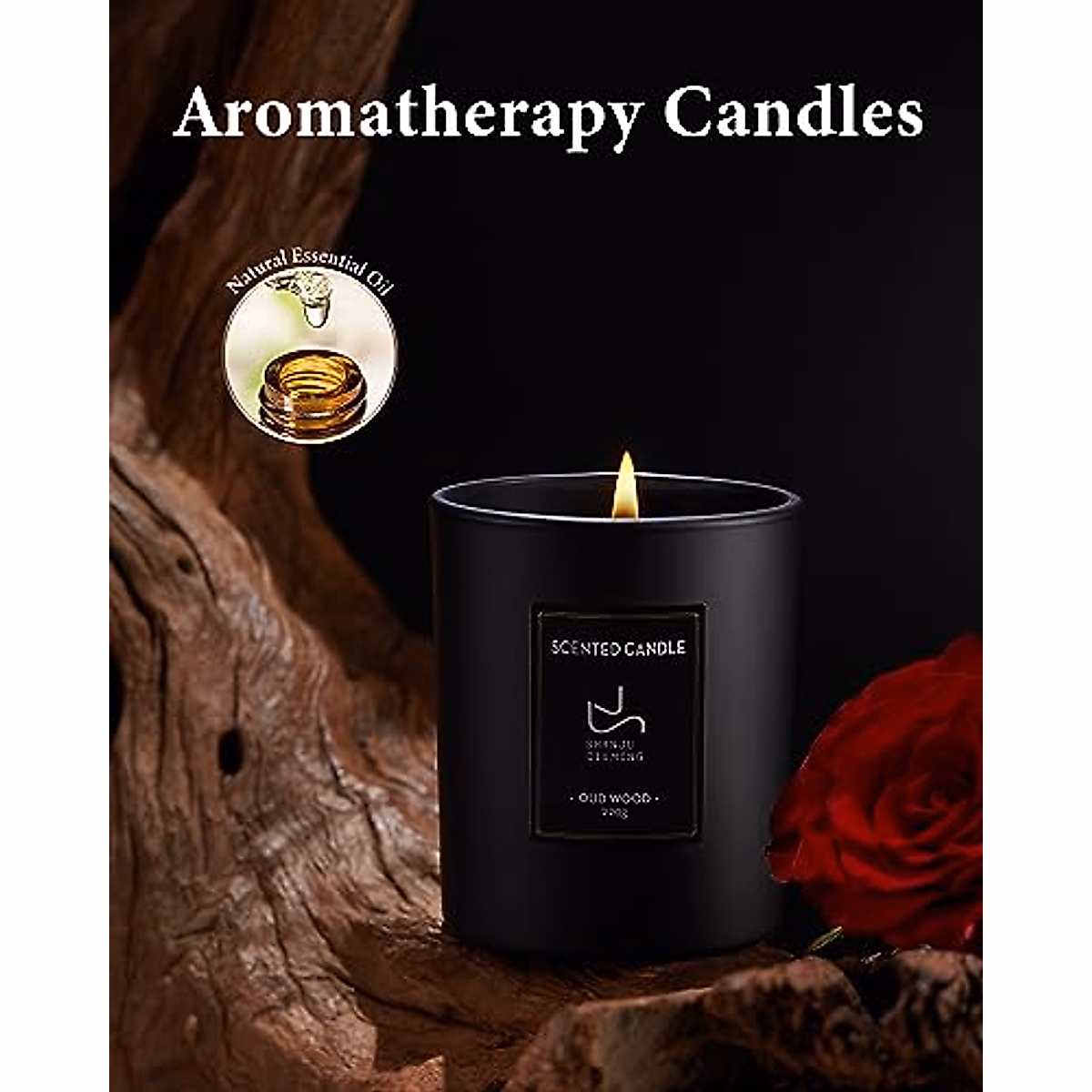 Oud Wood & Rose Scented Candles Gift Set,8oz 55h,Luxury Woody Sandalwood Candles for Home Scented Candles Gift Set,Long-Lasting Soy Candles, Aromatherapy Candles Gift for Women & Men