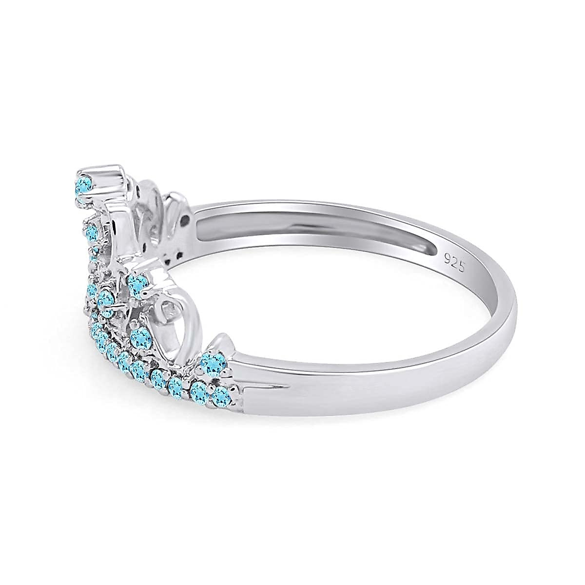AFFY Round Cut Simulated Aquamarine Princess Crown Ring in 14k White Gold Over Sterling Silver