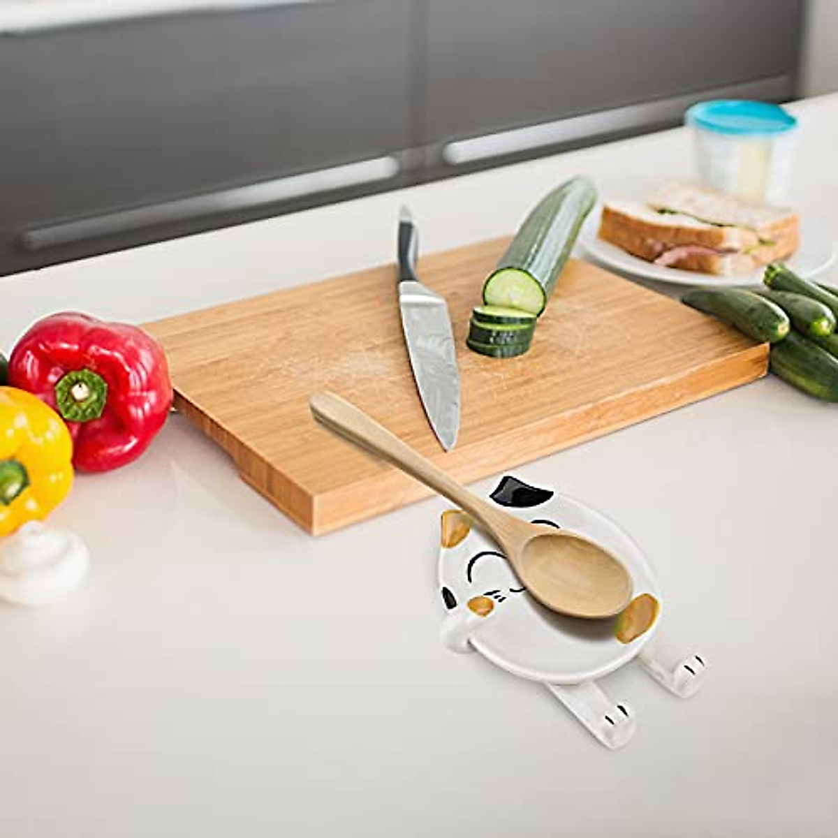 VanlonPro Ceramic Spoon Rest,Cartoon Black Yellow Cat Spoon Rests,Multi-Functional Utensil Spoon Rest Holder for Cooking,Kitchen Counter,Stove Top,Utensil Holder,Coffee Spoon Rest,Gift for Cat Lover