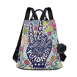 ALAZA Floral Peace Sign Gesture Backpack Purse for Women Anti Theft Fashion Back Pack Shoulder Bag