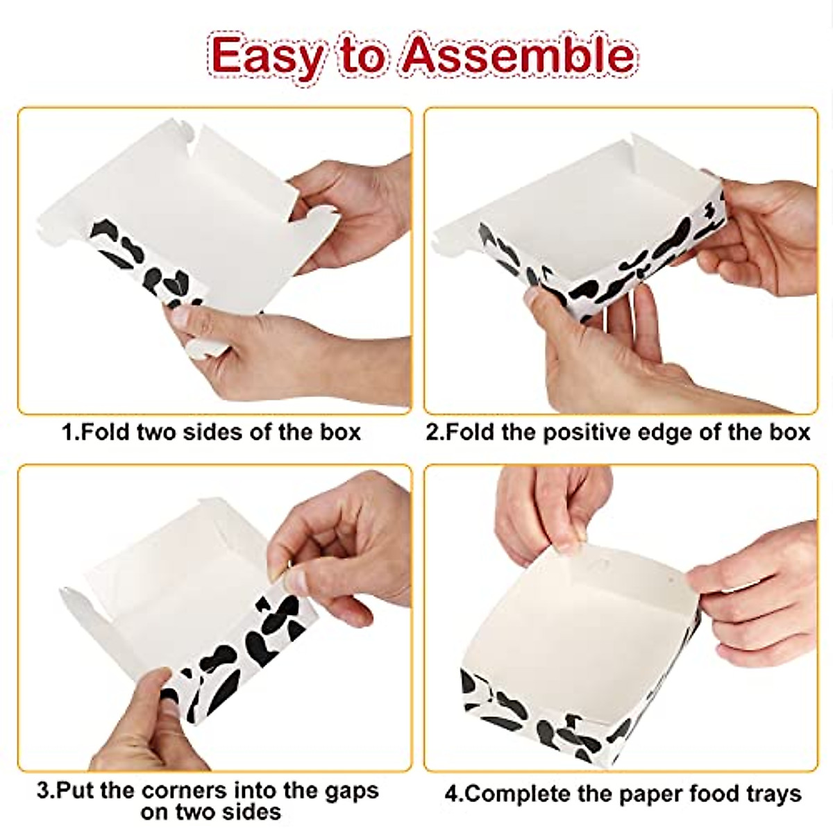 50 Pack Cow Print Party Supplies Cow Party Favors Cow Print Party Decorations Cow Paper Food Trays Cow Theme Birthday Party Favors Nacho Trays Paper Tray Hot Dog Trays for Baby Shower, Cow Style