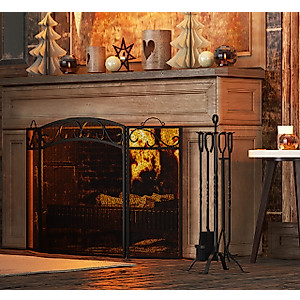 Fire Beauty 5 Pieces Fireplace Tools Sets Fireplace Accessories Tools Holder with Handles Tools for Indoor Fireplace Decor Outdoor Fire Pit Modern Tool(Black)