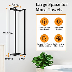Birosnsy Towel Racks for Bathroom Wall Mounted Rolled Towel Holders Towel Storage Organizer for Small Bathroom Mounted Towel Rack Holds Hand Towels Robes Towels Washcloths in Bathroom/RV/Camper Black