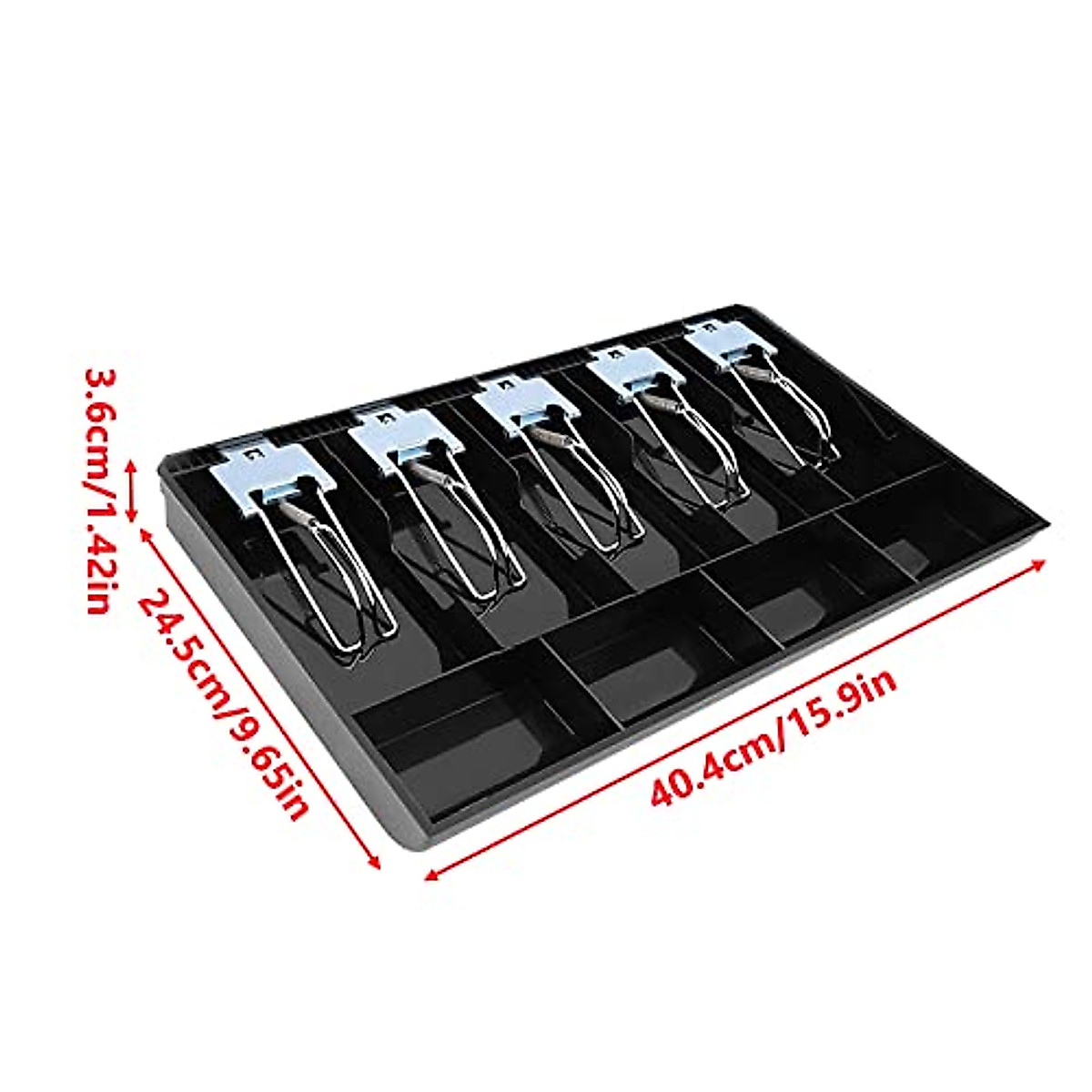 Money Tray Cash Register Drawer Insert Tray Portable Currency Till Replacement Money Organizer Storage Box with 5 Bills 4 Coins Compartments (5 Bills 4 Coins Metal Clip)