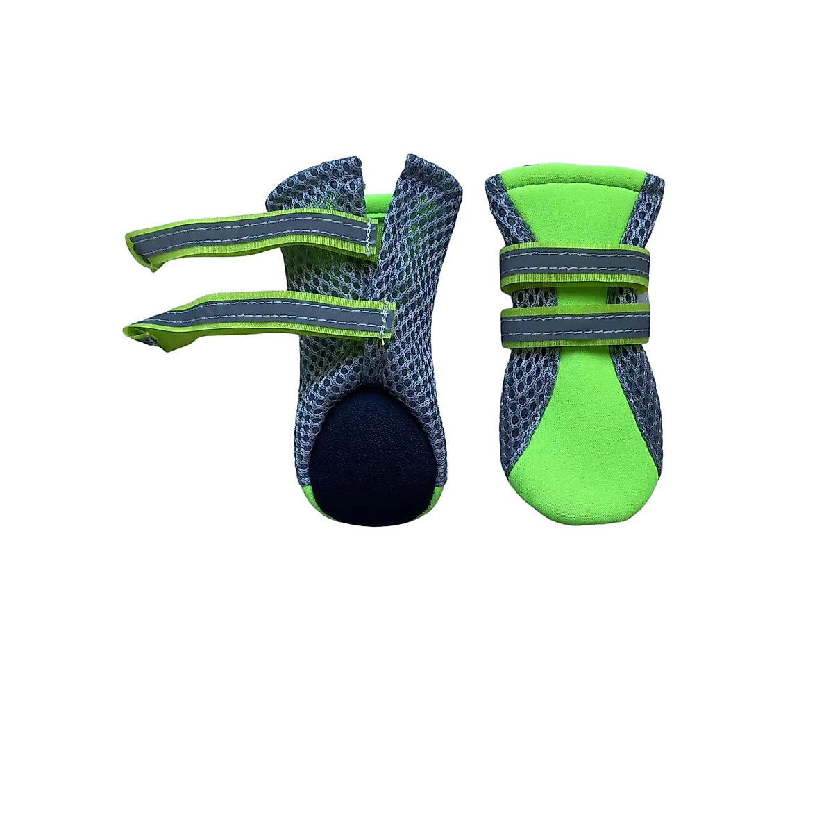 LONSUNEER Puppy Soft Sole Nonslip Mesh Boots, with 2 Reflective Straps, Set of 4, Bright Green Size XXS