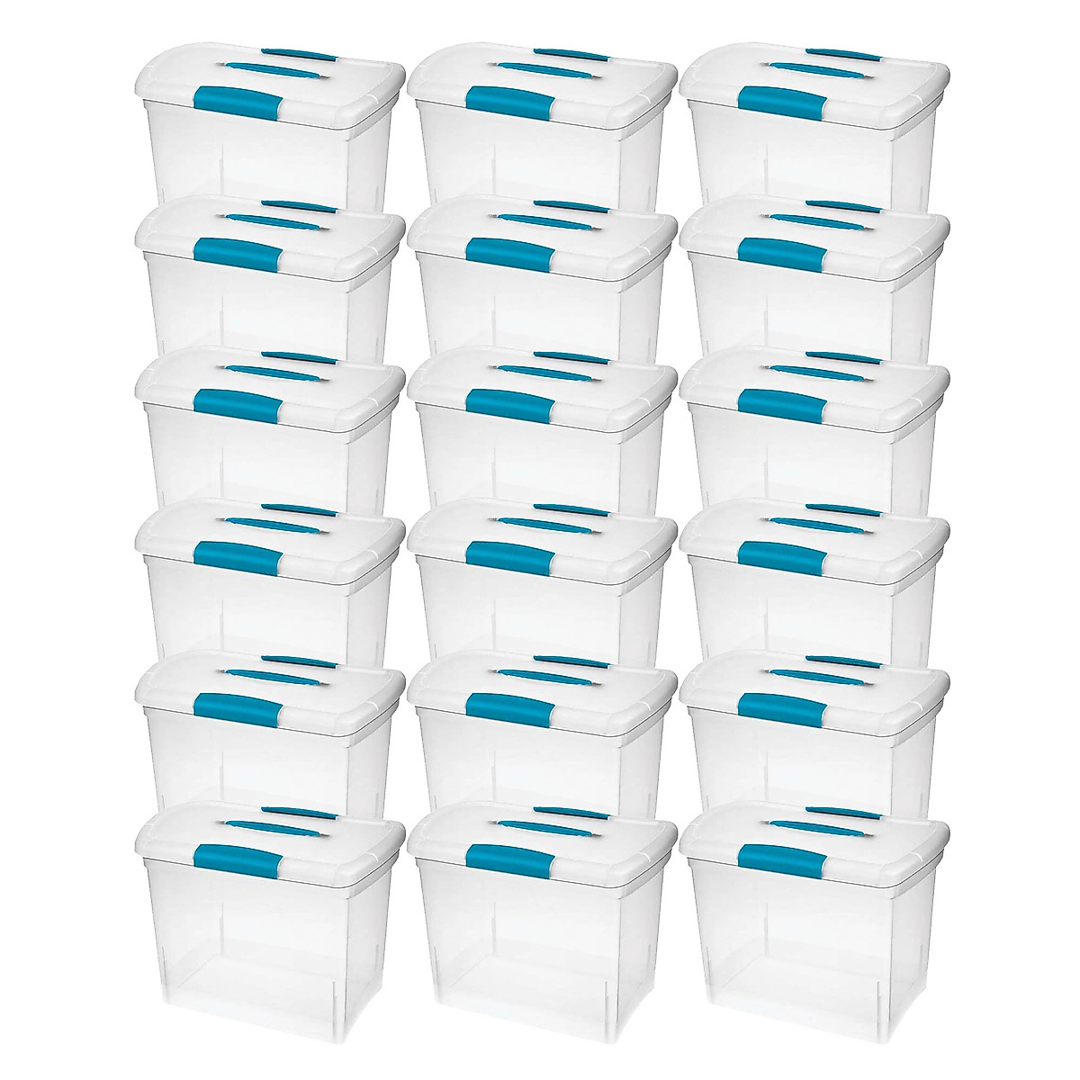 Sterilite Large Nesting ShowOffs, Stackable Small Storage Bin with Latching Lid and Handle, Plastic Container to Organize Office Files, Clear, 18-Pack