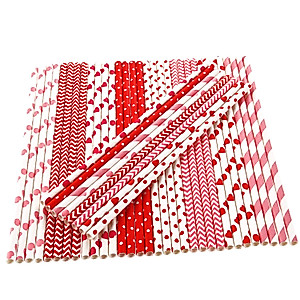 Boao 200 Pieces Valentines Straws Valentines Paper Straws Heart Drinking Straws Heart Striped Paper Straws Decorative Holiday Straws for Valentine's Day Wedding Party Supplies, 8 Styles