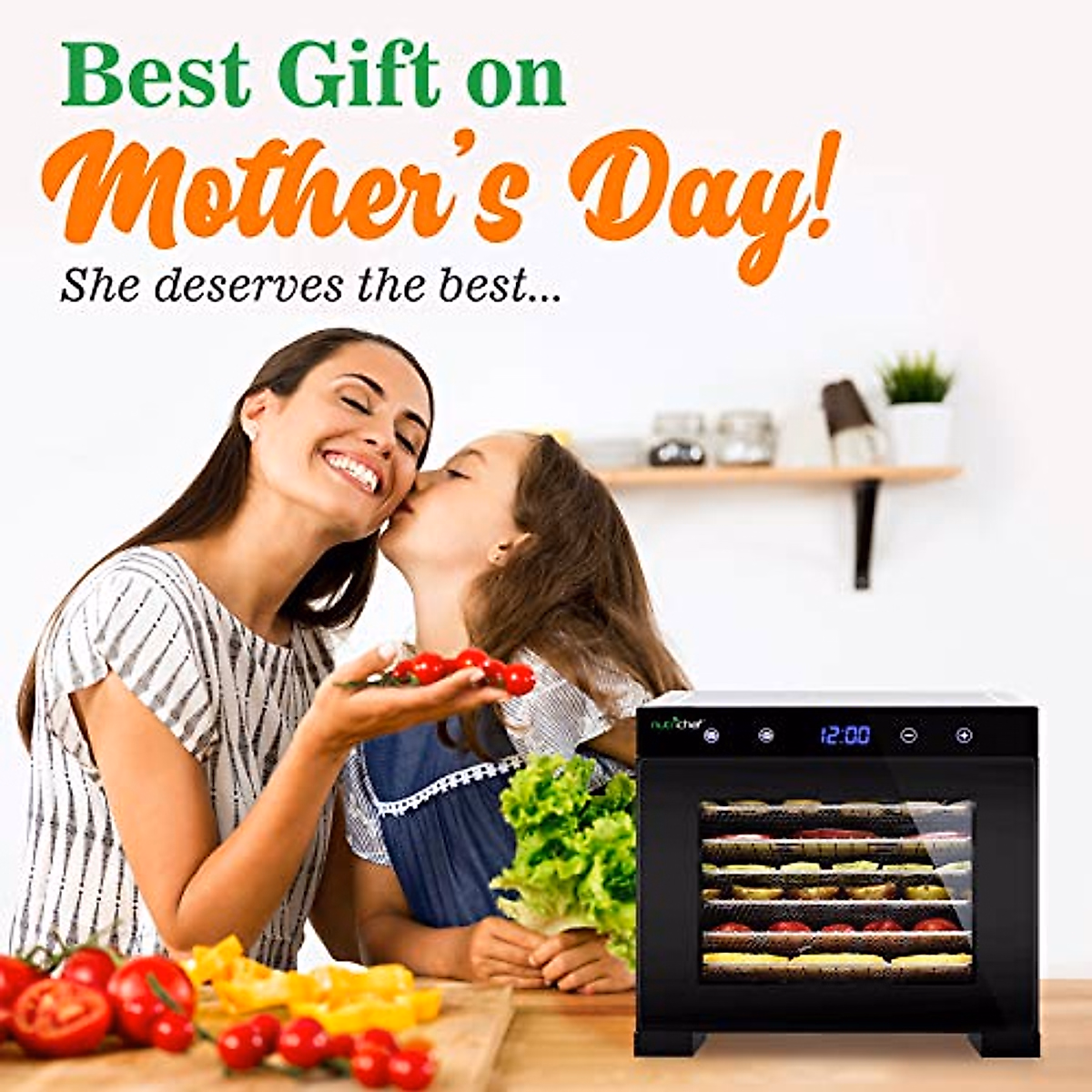 Electric Countertop Food Dehydrator Machine - 600-Watt Premium Multi-Tier Meat Beef Jerky Maker Fruit/Vegetable Dryer w/ 6 Stainless Steel Trays, Digital Timer, Temperature Control - NutriChef