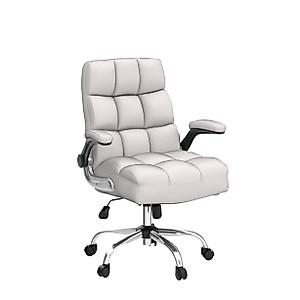 POWERSTONE Ergonomic Office Chair Big and Tall High-Back Executive Computer Desk Chair Upholstered Comfortable Home Office Chair with Flip-up Arms 400 LBS, Beige