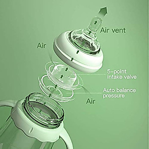 POTATO Glass Baby Bottles, Anti-Colic Breastfeeding Bottles with Fast Flow Nipple, Suitable for Babies 6-12 Months, 2 Replaceable Nipples, 8 oz, Green