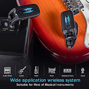 LOTMUSIC 2.4GHZ Wireless Guitar System, Rechargeable Digital Wireless Guitar Transmitter Receiver with 4 Channels and Over 10 Hours Long Battery Endurance for Electric Guitar Bass