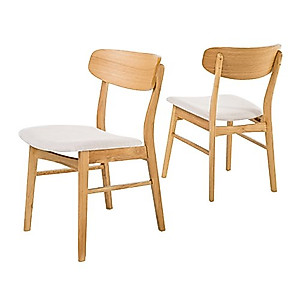 Christopher Knight Home Lucious Fabric / Oak Finish Dining Chairs, 2-Pcs Set, Light Beige