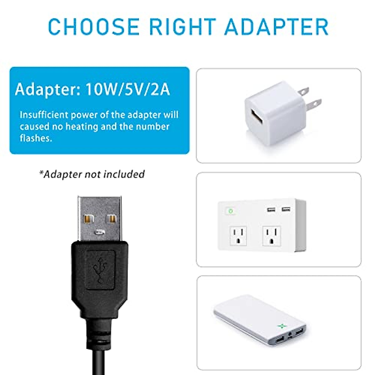 YukiHalu USB Powered Aquarium Heater, 10W/20W/30W Adjustable Mini Fish Tank Heater with External Temperature Controller, LED Display, Used for 0.5-1 Gallon Tank (10W USB)