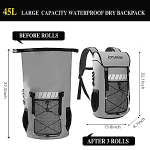 IDRYBAG Roll Top Waterproof Backpack for Men, Floating Dry Backpack Waterproof 25L/45L, Dry Bag Backpack for Outdoor Activities Kayaking, Canoeing, Boating, Hiking, Camping