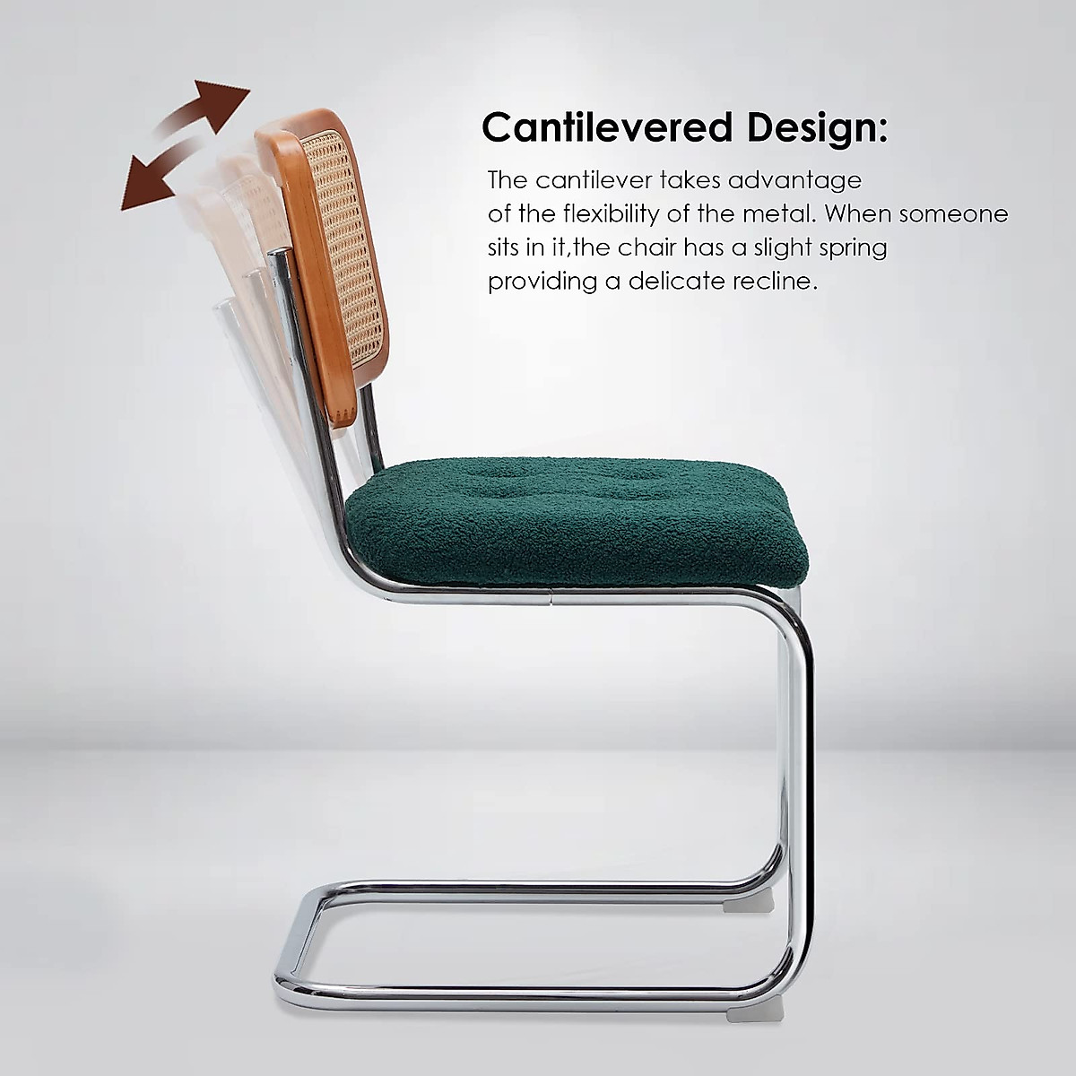 Farini Kitchen Dining Chairs Set of 2,Mid-Century Modern Chair Armless Mesh Backrest Cane Rattan Chairs for Home Dining Room(Dark Green,Teddy Velvet)