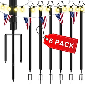 Sandinrayli String Light Poles, Set of 6 Outdoor Black Metal Poles for Hanging String Lights. Sturdy Hanging Pole for Outdoor String Lights, Creating an Enchanting Ambiance in Your Patio or Garden.