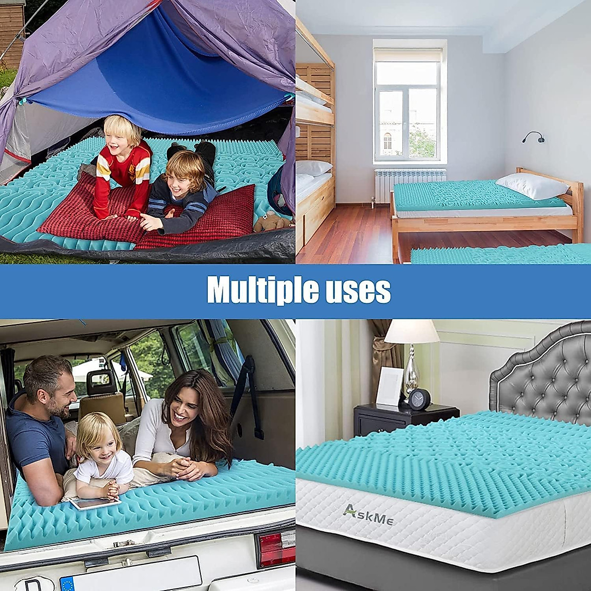 Askme Mattress Topper Full 3 Inch Zoned Cooling Gel Memory Foam with Bonus Breathable Cover,Air Flow Design｜US and Euro Certified, Full Size 3"