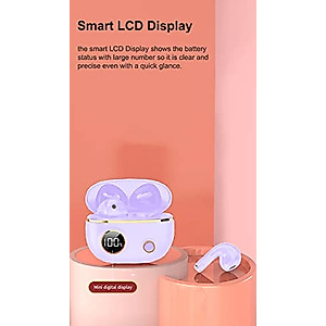 eDealz in-Ear Wireless Bluetooth 5 Headphones, Earbuds IPX5 Waterproof with Microphone Rechargeable USB C Case with Round LCD Display for Smartphones Android iOS (Purple)