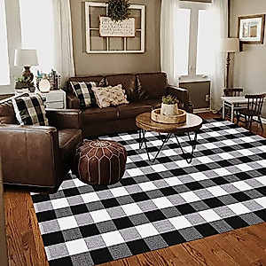 CAINANEL Buffalo Plaid Rugs 5' x 7' Cotton Black and White Check Rug Hand-Woven Indoor/Outdoor Area Rug for Welcome Door Mat, Front Porch,Kitchen,Bathroom,Entry Way,Living Room