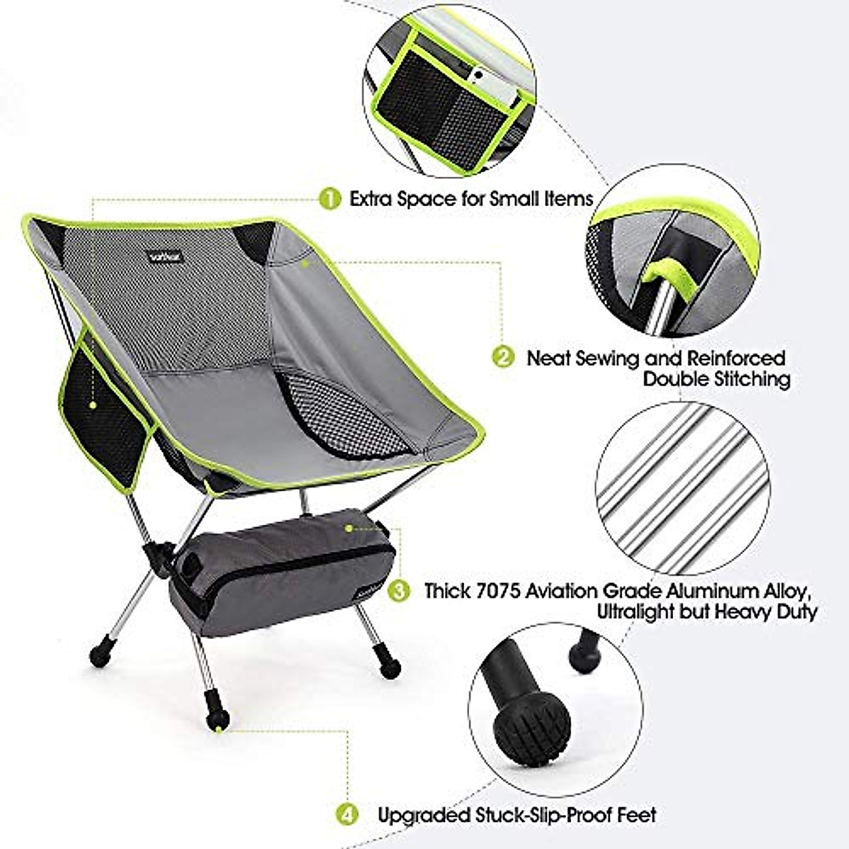 Sunyear Camping Chair Lightweight Portable Folding Backpacking Chairs, Small Compact Collapsible Backpack Camp Chair for Outdoor, Hiking, Picnic