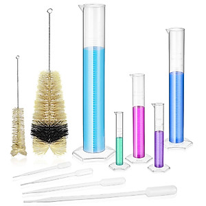 Lurrose Graduated Cylinders Set 5 Plastic Measuring Cylinders Lab Test Tube 250ml, 100ml, 50ml, 25ml, 10ml with 4 Droppers 2 Tube Brushes for Science Projects School