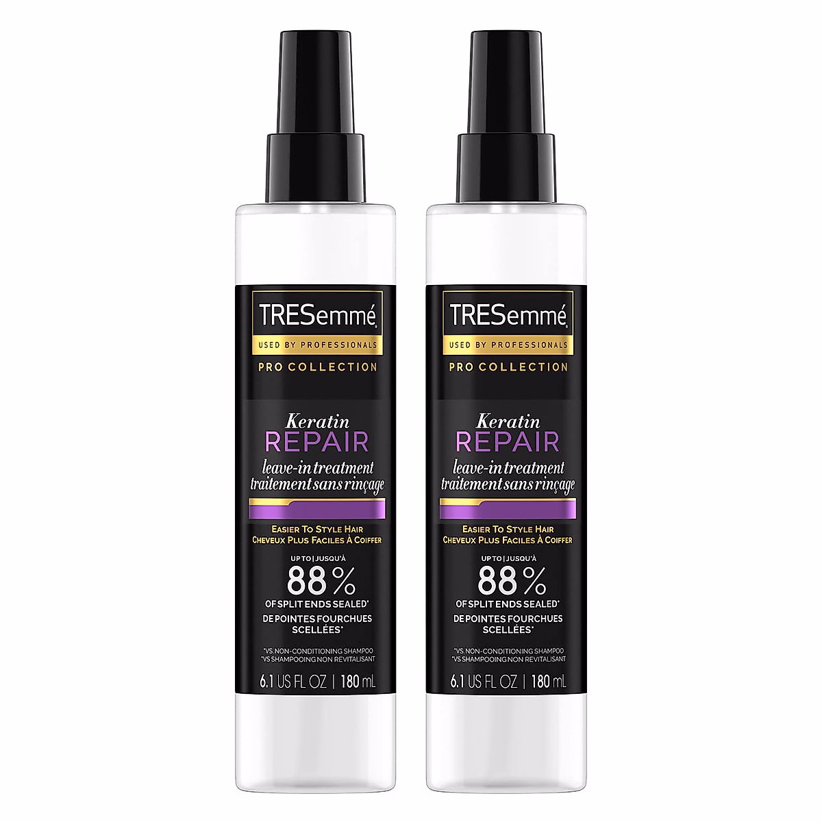 TRESemmé Hair Care Pro Collection Keratin Repair Leave in Conditioner Treatment, Visibly Seals Split Ends, Tames Flyaways for Healthy Looking Hair, 2 Pack - 6.1 Fl Oz Ea