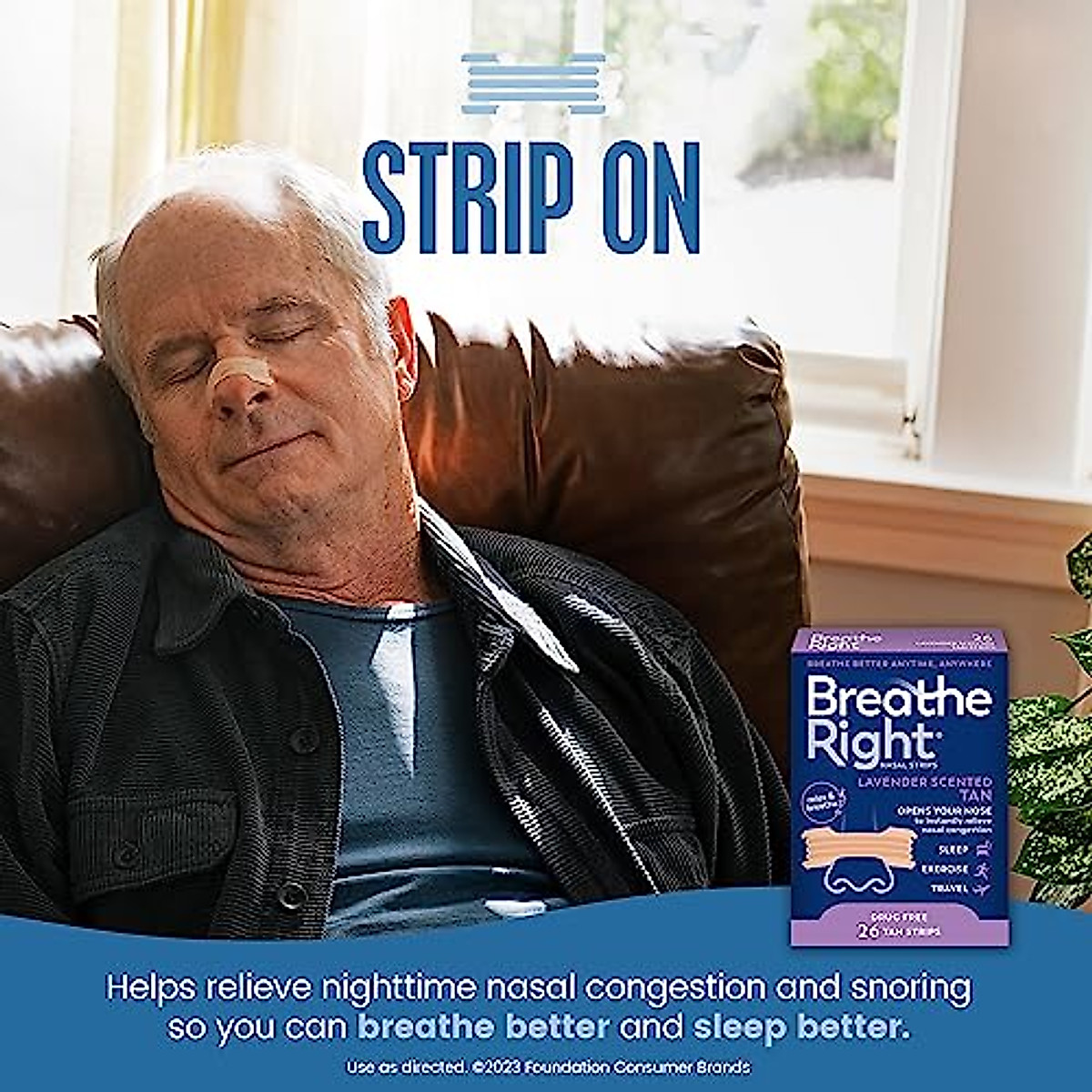 Breathe Right Nasal Strips Lavender Scent Extra Strength Tan Nasal Strips Help Stop Snoring Drug-Free Snoring Solution & Nasal Congestion Relief Caused By Colds & Allergies 26ct (packaging may vary)