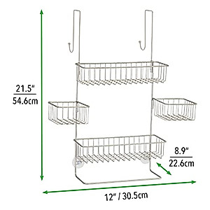 mDesign Steel Shower Caddy Hanging Shelf Rack Storage Organizer 4 Baskets, 2 Hooks for Bathroom, Dorm - Holds Shampoo, Conditioner, Soap Dispenser, Sponge - Klypon Collection - Matte Satin