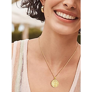 U7 Women Men 18K Gold Plated 925 Sterling Silver 1.5mm Dainty Chain & Coin Saint Benedict Pendant Necklace