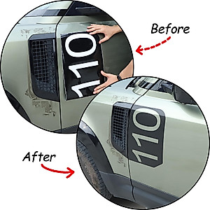 Black & Carbon Fibre Tecture Car Vinyl Decal Front Fender Stickers Section Side Scuttles Compatible for Land Rover Defender 130 110 90 2020 2021 2022 2023 2024 PVC Accessories (for 110, Black)