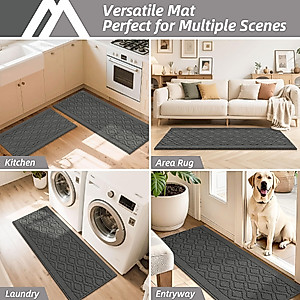 48x20 Inch/30X20 Inch Kitchen Rug Mats Made of 100% Polypropylene 2 Pieces Soft Kitchen Mat Specialized in Anti Slippery and Machine Washable (Grey)