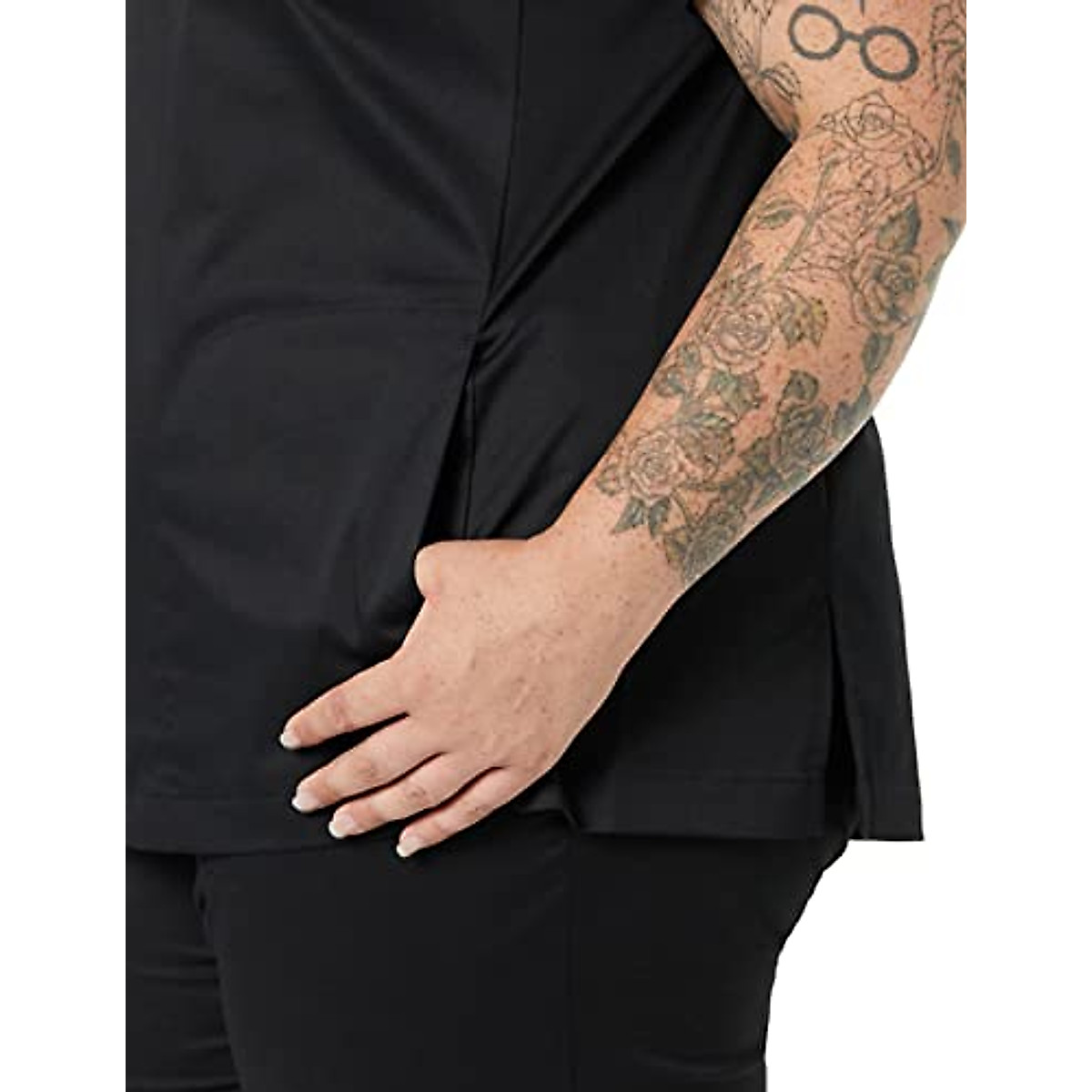 Amazon Essentials Women's Classic Fit Split Neck Crew Scrub Top (Available in Plus Size), Black, Large