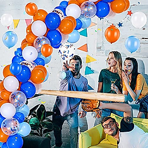 Blue and Orange Party Decoration 63 Pcs Orange and Blue Balloons Garland 2 Pcs Orange Light Blue Foil Fringe Curtain Confetti Balloons for Birthday Party Baby Shower Wedding Anniversary Graduation