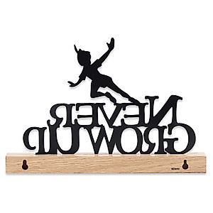 Disney Peter Pan Never Grow Up Tabletop Decor - Peter Pan Metal Silhouette on Natural Wood Base